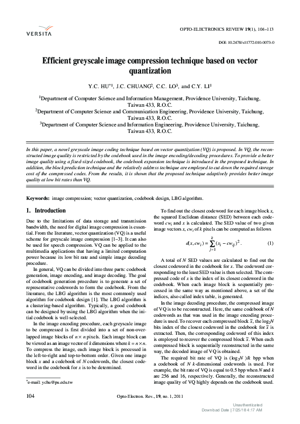 (PDF) Efficient greyscale image compression technique based on vector quantization | Yu-Chen Hu ...