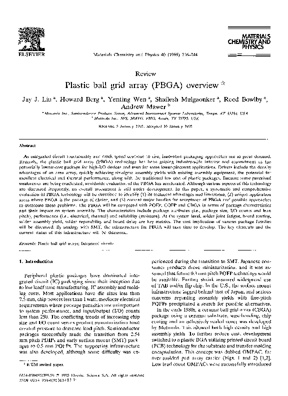 (PDF) Plastic ball grid array (PBGA) overview
