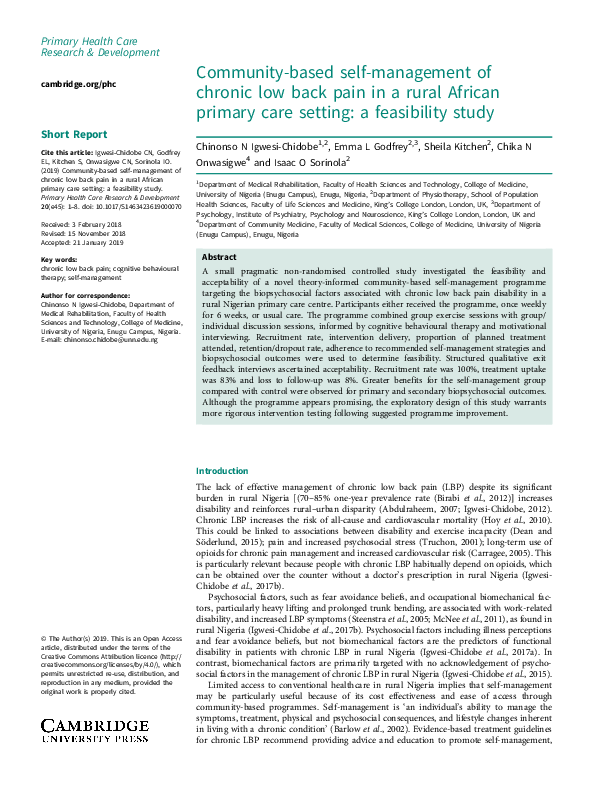 (PDF) Community-based self-management of chronic low back pain in a rural African primary care ...