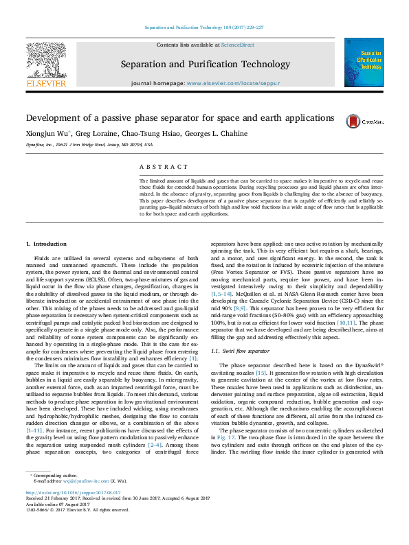 (PDF) Development of a passive phase separator for space and earth ...