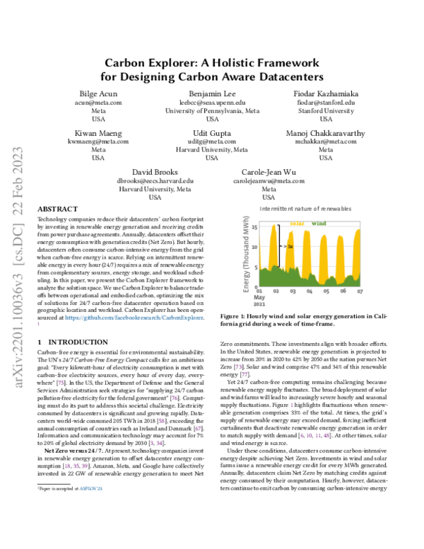(PDF) Carbon Explorer: A Holistic Framework for Designing Carbon Aware Datacenters