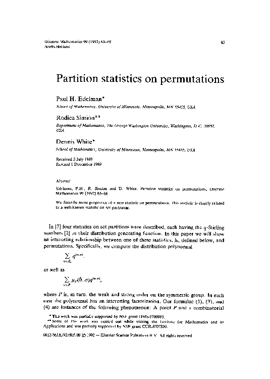 (PDF) Partition statistics on permutations