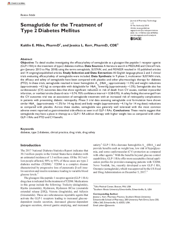 (PDF) Semaglutide for the treatment of type 2 Diabetes Mellitus: A ...