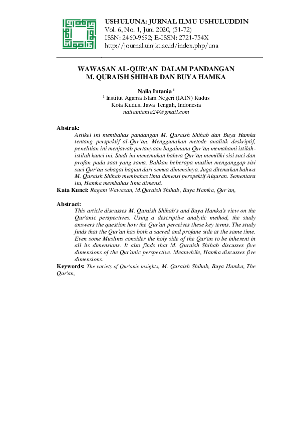(PDF) Wawasan Al-Qur’An Dalam Pandangan M. Quraish Shihab Dan Buya Hamka