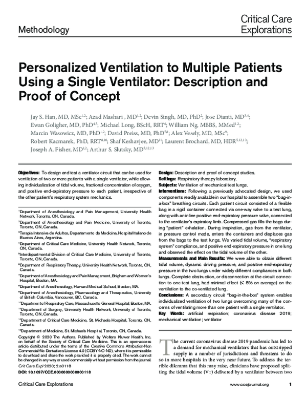 (PDF) Personalized Ventilation to Multiple Patients Using a Single Ventilator: Description and ...