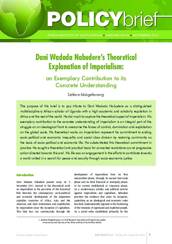 (PDF) Dani Wadada Nabudere’s Theoretical Explanation of Imperialism: an ...