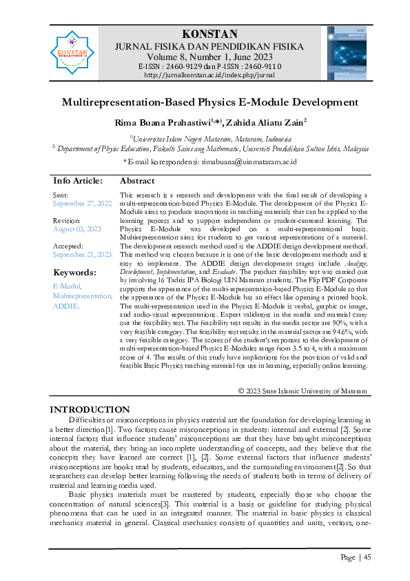 (PDF) Multirepresentation-Based Physics E-Module Development