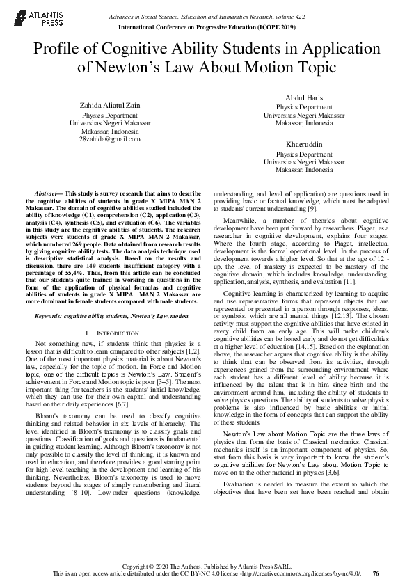 (PDF) Profile of Cognitive Ability Students in Application of Newton’s ...