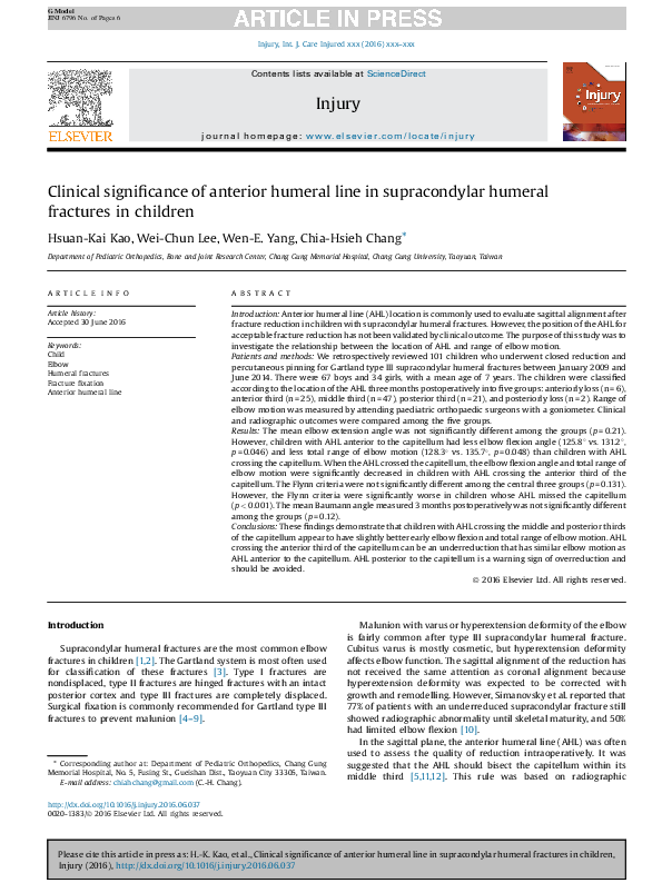 (PDF) Clinical significance of anterior humeral line in supracondylar ...