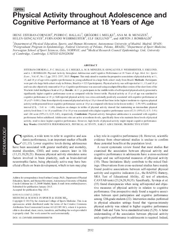 (PDF) Physical Activity throughout Adolescence and Cognitive ...
