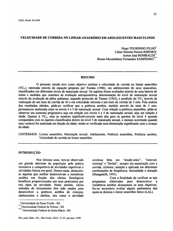 (PDF) Running velocity at the anaerobic threshold in male adolescents