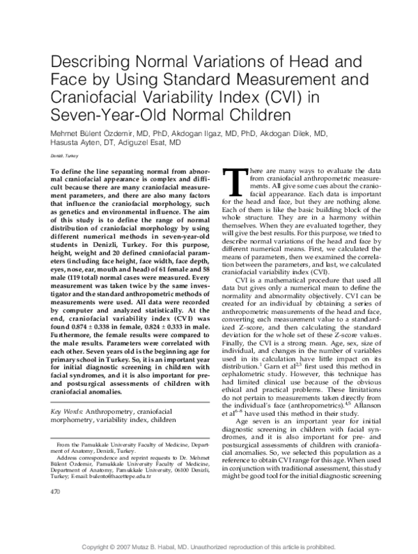 (PDF) Describing Normal Variations of Head and Face by Using Standard ...
