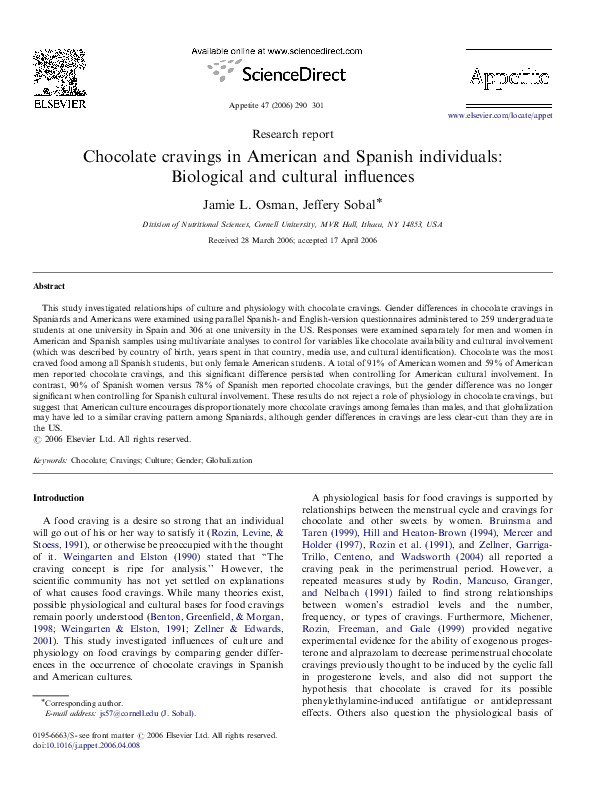 (PDF) Chocolate cravings in American and Spanish individuals ...
