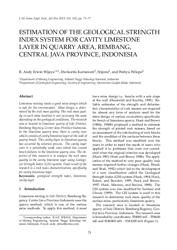 (PDF) Estimation of the Geological Strength Index System for Cavity ...