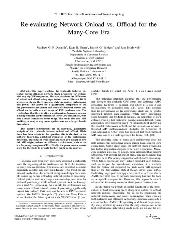 (PDF) Re-evaluating Network Onload vs. Offload for the Many-Core Era (PDF) Re-evaluating Network Onload vs. Offload for the Many-Core Era