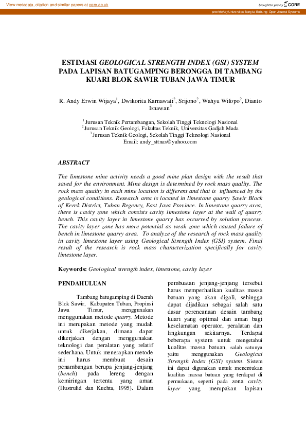 (PDF) Estimasi Geological Strength Index (Gsi) System Pada Lapisan ...