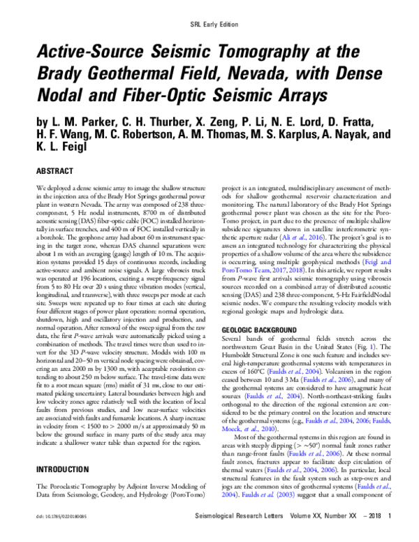 (PDF) Active‐Source Seismic Tomography at the Brady Geothermal Field, Nevada, with Dense Nodal ...
