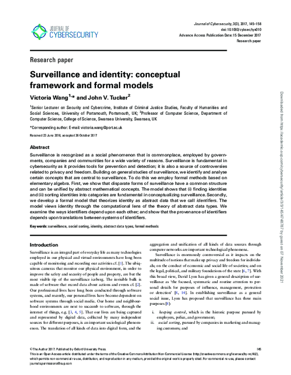 (PDF) Surveillance and identity: conceptual framework and formal models