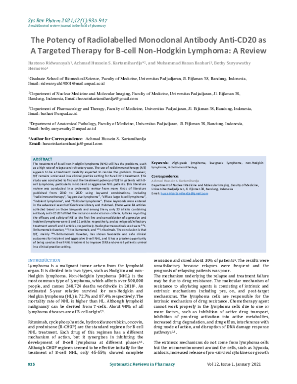 (PDF) The Potency of Radiolabelled Monoclonal Antibody Anti-CD20 as A ...