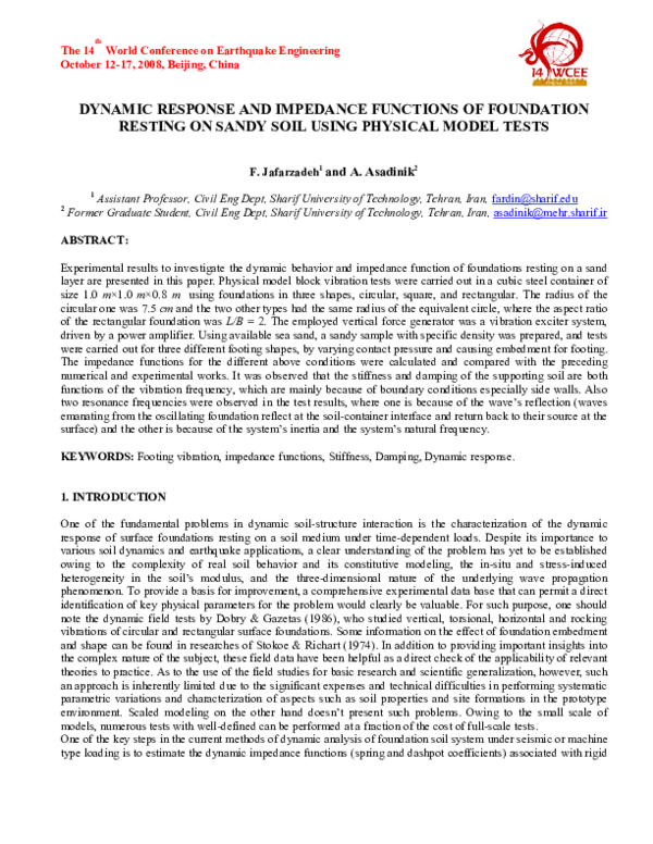 (PDF) Dynamic Response and Impedance Functions of Foundation Resting on Sandy Soil Using ...