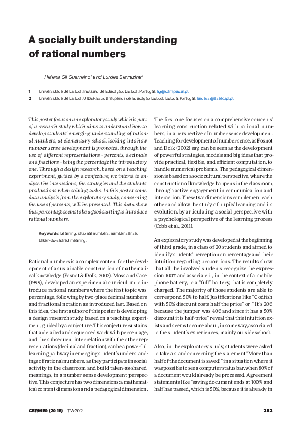 (PDF) A socially built understanding of rational numbers