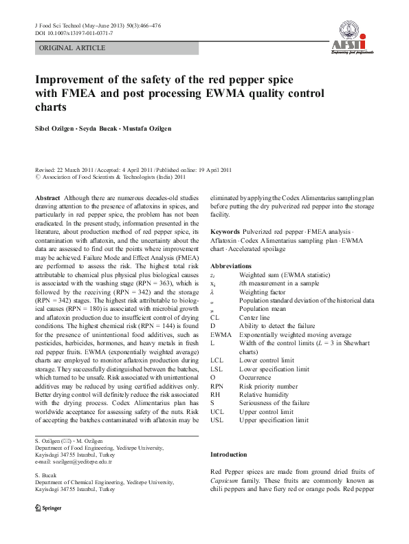 (PDF) Improvement of the safety of the red pepper spice with FMEA and ...