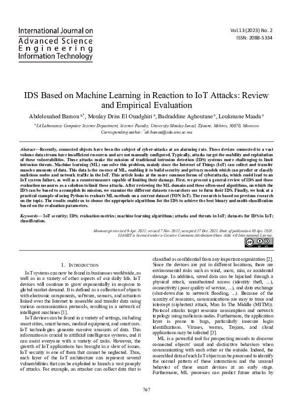 Pdf Ids Based On Machine Learning In Reaction To Iot Attacks Review And Empirical Evaluation