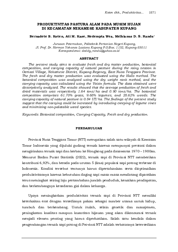 (PDF) Produktivitas Pastura Alam Pada Musim Hujan DI Kecamatan Nekamese ...