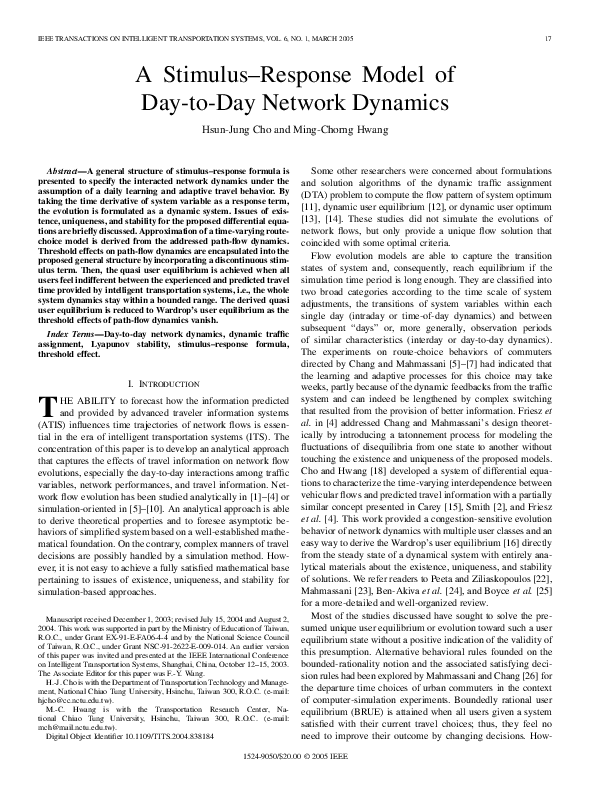(PDF) A stimulus-response model of day-to-day network dynamics