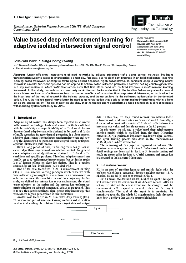 (PDF) Value‐based deep reinforcement learning for adaptive isolated intersection signal control