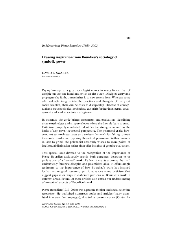 (PDF) Drawing inspiration from Bourdieu’s sociology of symbolic power