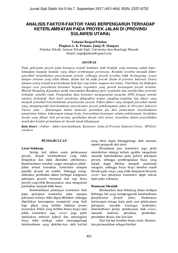 (PDF) Analisis Faktor-Faktor Yang Berpengaruh Terhadap Keterlambatan Pada Proyek Jalan DI ...
