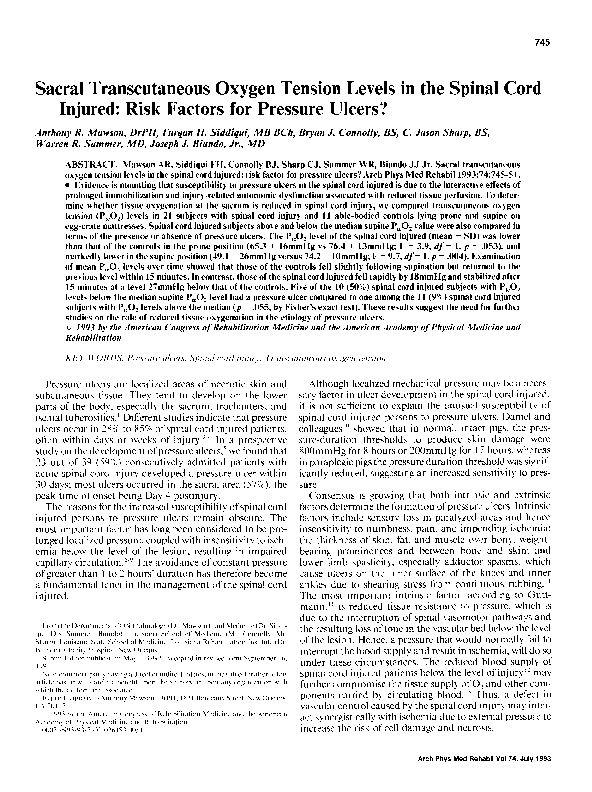 (PDF) Sacral transcutaneous oxygen tension levels in the spinal cord ...
