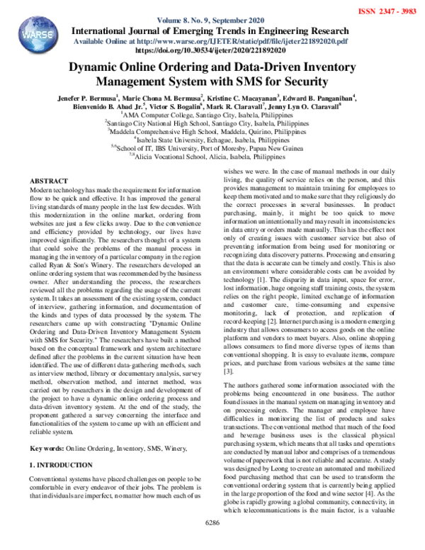 (PDF) Dynamic Online Ordering and Data-Driven Inventory Management System with SMS for Security