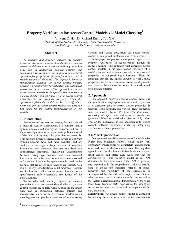 (PDF) Property verification for access control models via model checking | Vincent C Hu ...