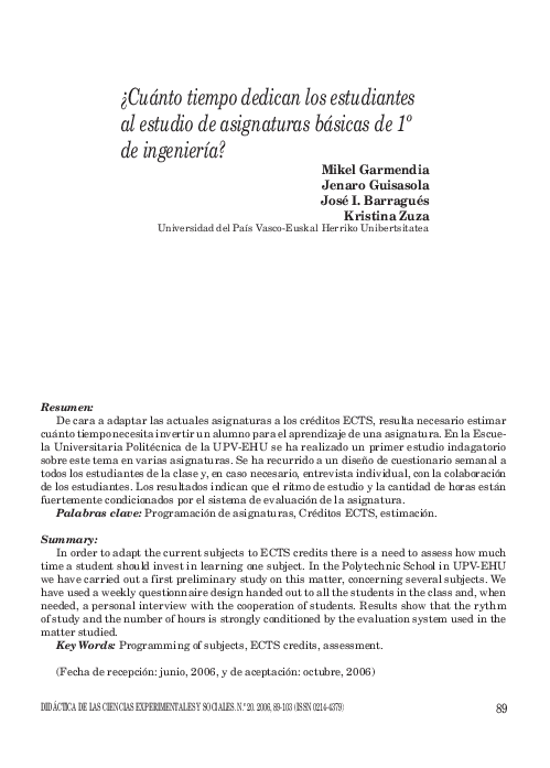 (PDF) Cuánto tiempo dedican los estudiantes al estudio de asignaturas ...