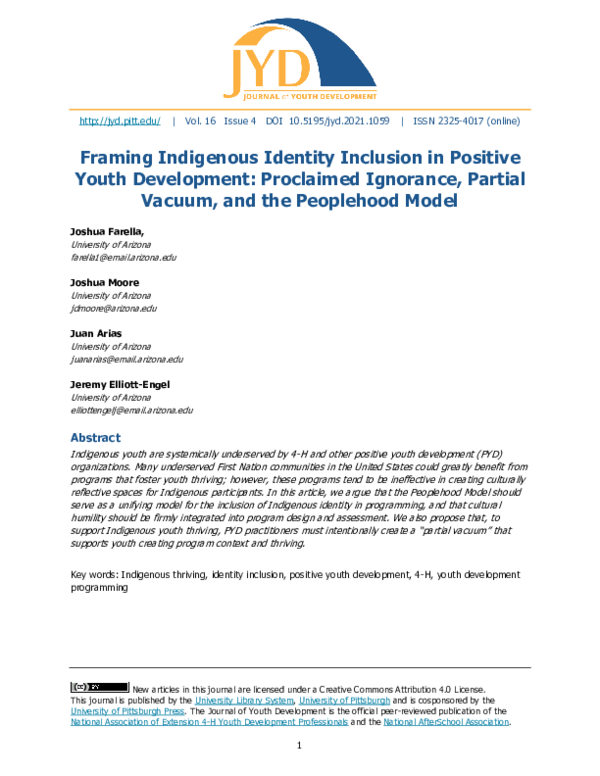 (PDF) Framing Indigenous Identity Inclusion in Positive Youth ...