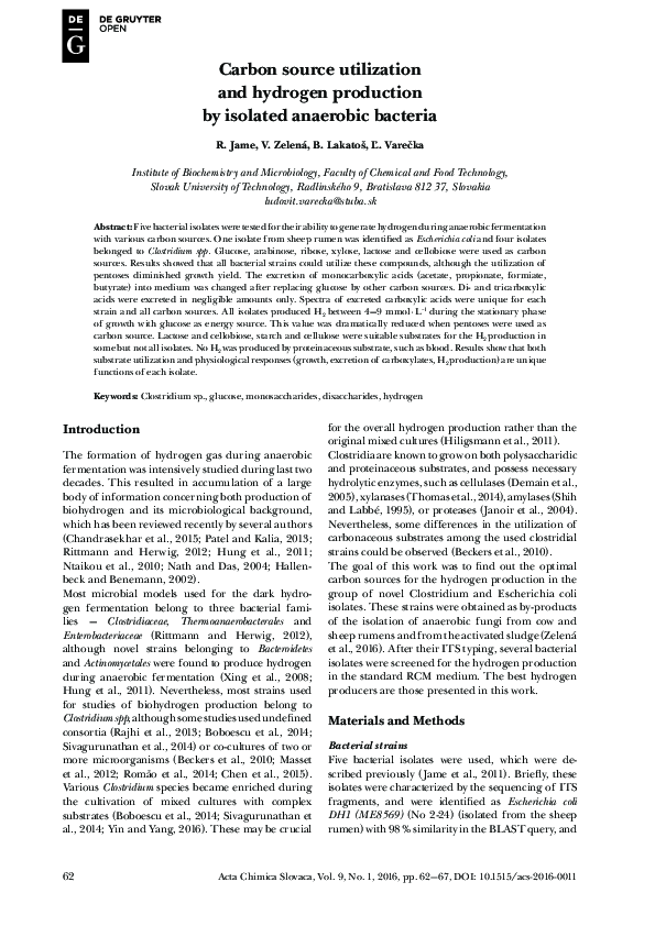 (PDF) Carbon source utilization and hydrogen production by isolated anaerobic bacteria