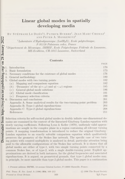(PDF) Linear global modes in spatially developing media | jean-marc chomaz - Academia.edu