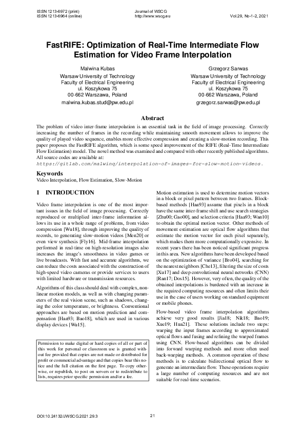 (PDF) FastRIFE: Optimization of Real-Time Intermediate Flow Estimation for Video Frame ...