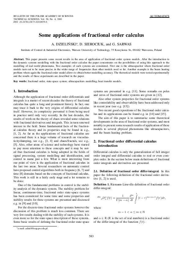 Pdf Some Applications Of Fractional Order Calculus