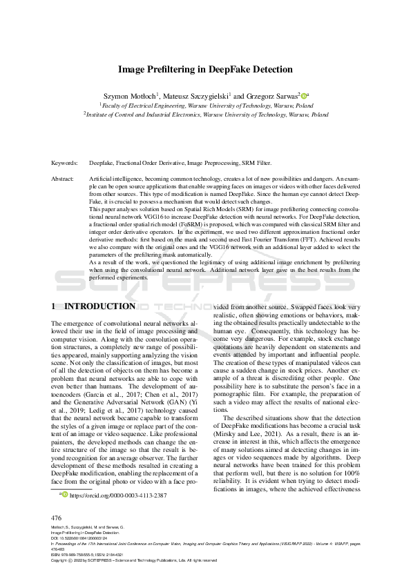 (PDF) Image Prefiltering in DeepFake Detection