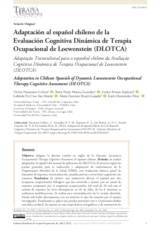 (PDF) Adaptación al español chileno de la Evaluación Cognitiva Dinámica ...