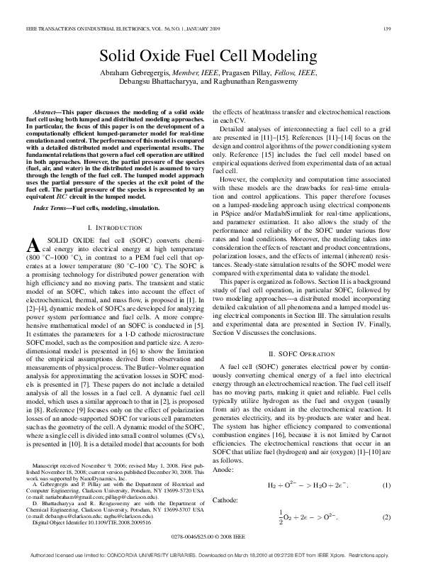(PDF) Solid Oxide Fuel Cell Modeling