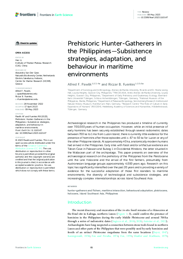 (PDF) Prehistoric Hunter-Gatherers in the Philippines—Subsistence ...