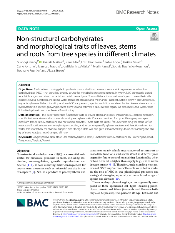 (PDF) Non-structural carbohydrates and morphological traits of leaves ...
