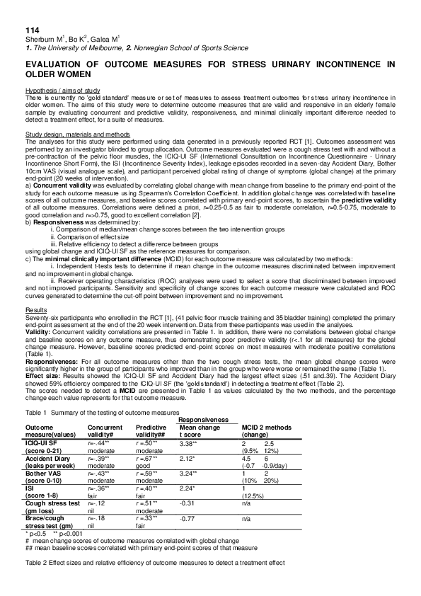 (PDF) Evaluation of outcome measures for stress urinary incontinence in ...