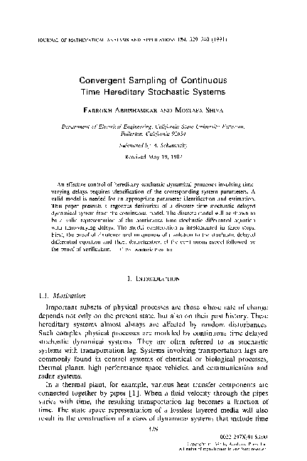 (PDF) Convergent sampling of continuous time hereditary stochastic systems | Farrokh Abrishamkar ...