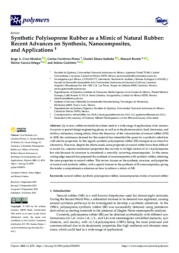 (PDF) Synthetic Polyisoprene Rubber as a Mimic of Natural Rubber ...