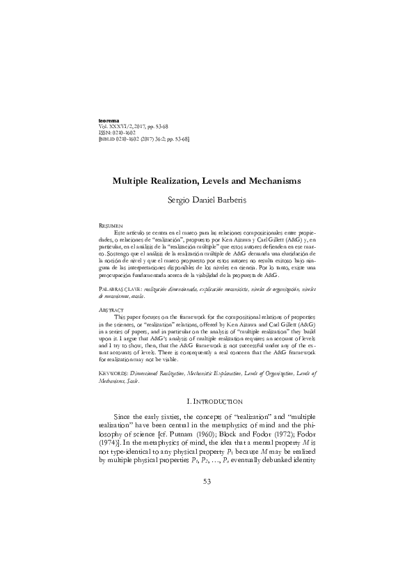 (PDF) Multiple realization, levels and mechanisms
